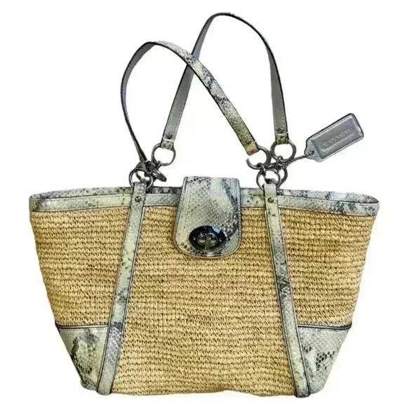 Coach | Bags | Coach Hampton Straw Python Snakeskin Metallic Leather ...